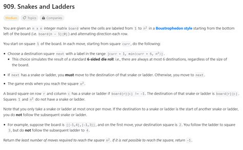 LeetCode 909 Snakes And Ladders