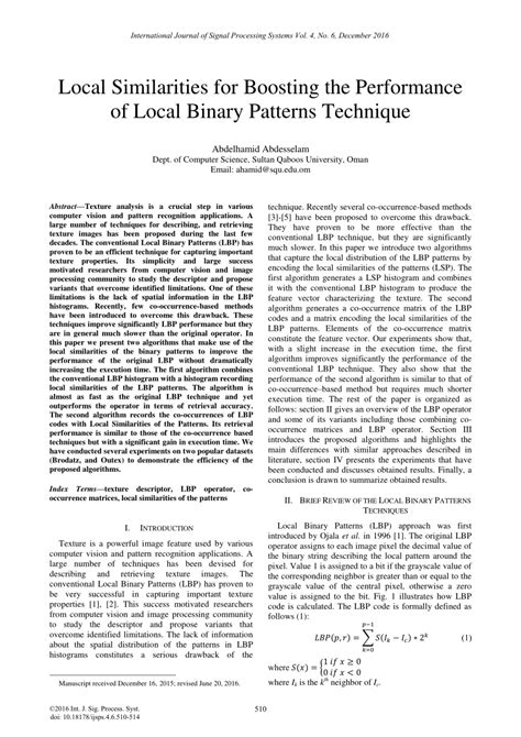 Pdf Local Similarities For Boosting The Performance Of Local Binary Patterns Technique