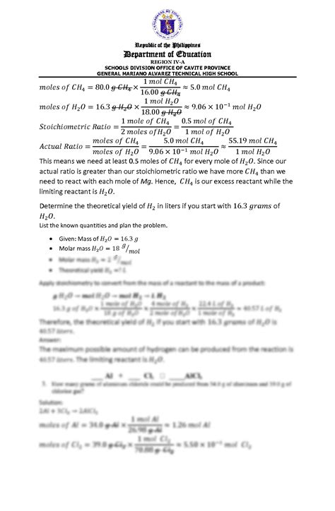 SOLUTION Determining Limiting Reagent And Excess Reagent Studypool