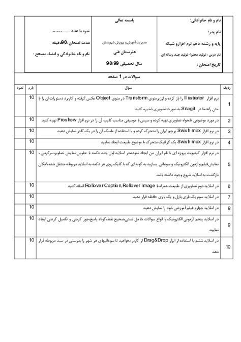 درسنامه آموزشی تولید محتوای الکترونیک و برنامه سازی کلاس دهم شبکه و نرم افزار رایانه پودمان 1