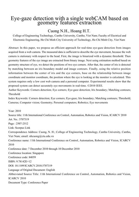 Pdf Eye Gaze Detection With A Single Webcam Based On Geometry Features Extraction