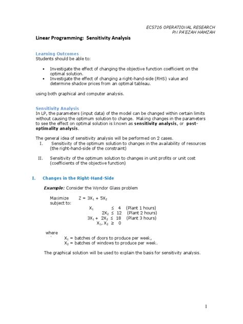 7 lp sensitivity analysis pdf mathematical optimization sensitivity analysis