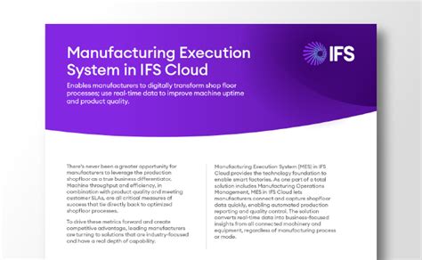 Manufacturing Execution System In Ifs Cloud