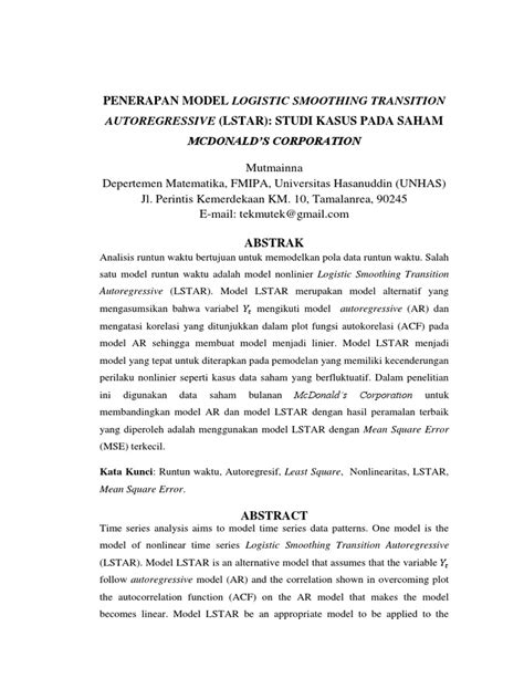 Penerapan Model Logistic Smoothing Transition Autoregressive Lstar