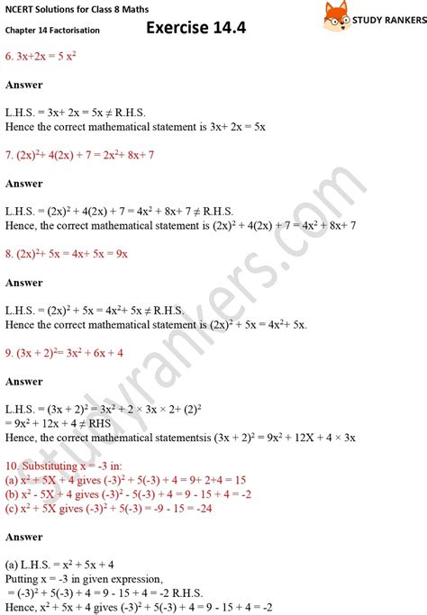 Ncert Solutions For Class 8 Maths Ch 14 Factorization Exercise 14 4