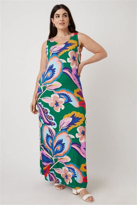 Dresses Curve Floral Printed Jersey Maxi Dress Wallis