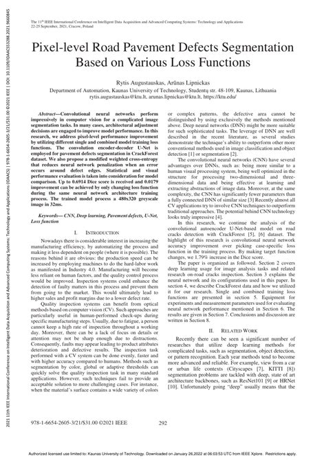 PDF Pixel Level Road Pavement Defects Segmentation Based On Various Loss Functions
