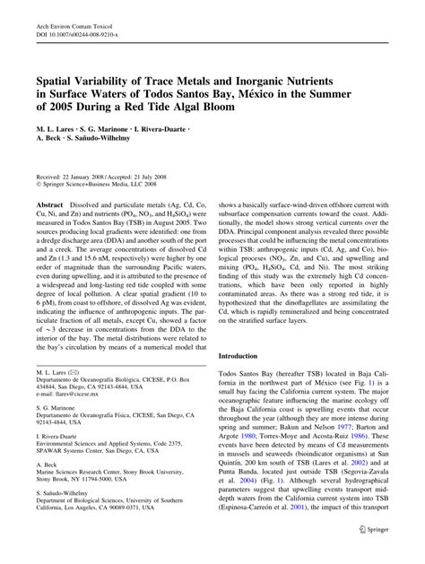 Pdf Spatial Variability Of Trace Metals And Inorganic Nutrients In