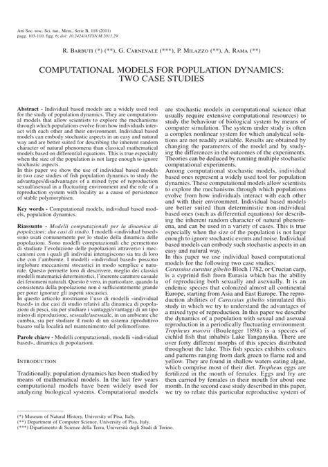 Pdf Computational Models For Population Dynamics Two Case Studies