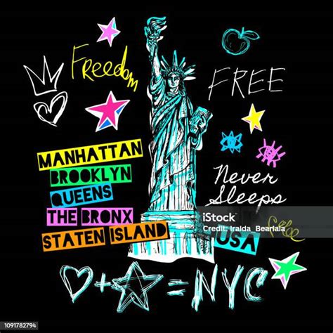뉴욕의 자유 레터링 지도 티 셔츠 그래픽 유행 건조 브러시 마커 인쇄 포스터 T셔츠 디자인 0명에 대한 스톡 벡터 아트 및 기타 이미지 Istock