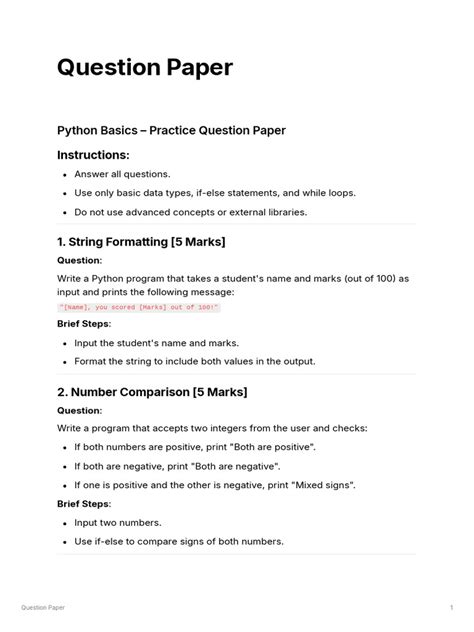Question Paper Pdf Control Flow Python Programming Language