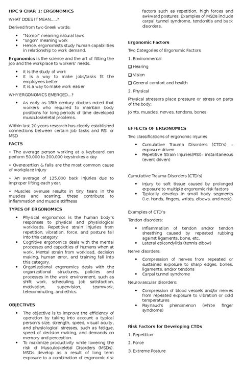 Hpc 9 Module Reviewer Hpc 9 Chap 1 Ergonomics What Does It Mean