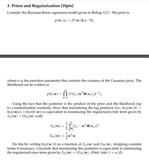 3 Priors And Regularization 10pts Consider The