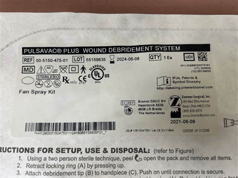New ZIMMER 00 5150 475 01 Pulsavac Plus Wound Debridment System Disposables General For Sale