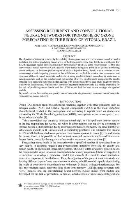 Pdf Assessing Recurrent And Convolutional Neural Networks For Tropospheric Ozone Forecasting