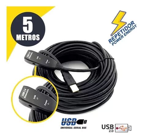 Extensor Usb Ativo Com Repetidor 2 0 Usb Am X Af 5 Metros Cor Preto MercadoLivre