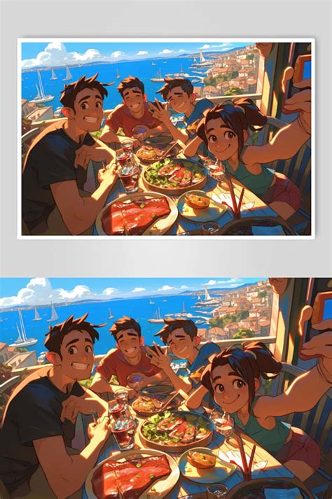 Ai数字艺术夏日好友聚餐插画 花瓣网