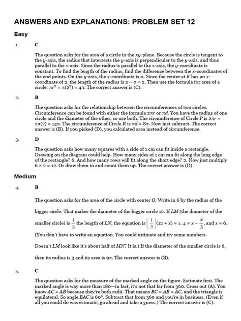 Digital Sat Math Problem Set 12 Answers And Explanations Pdf Area