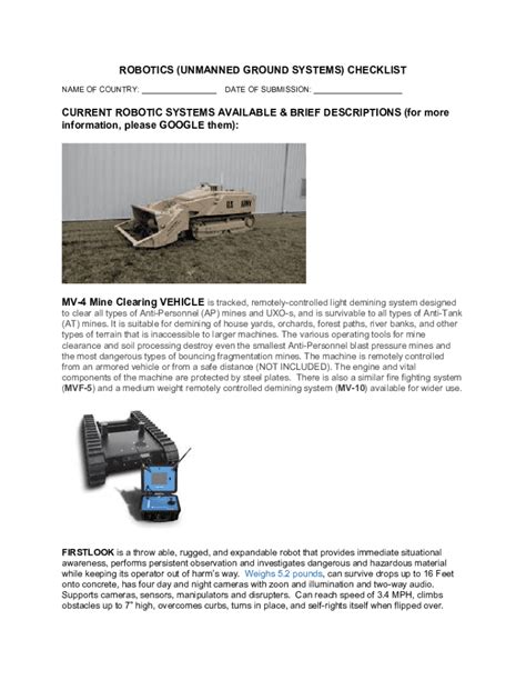 Fillable Online Robotics Unmanned Ground Systems Checklist Fax Email