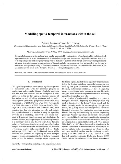 Pdf Modelling Spatio Temporal Interactions Within The Cell