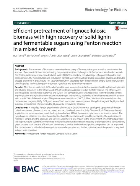 Pdf Efficient Pretreatment Of Lignocellulosic Biomass With High