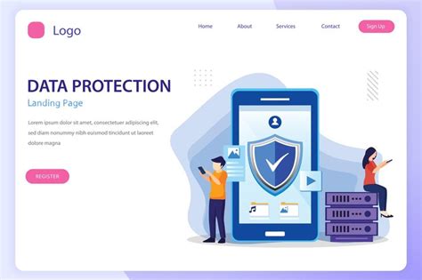 Premium Vector Data Security Concept People Work On Screen Protecting Data And Files Flat