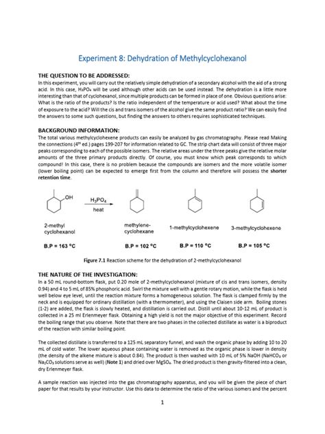 Exp 8 Dehydration Of Methylcyclohexanol Pdf Distillation Chromatography