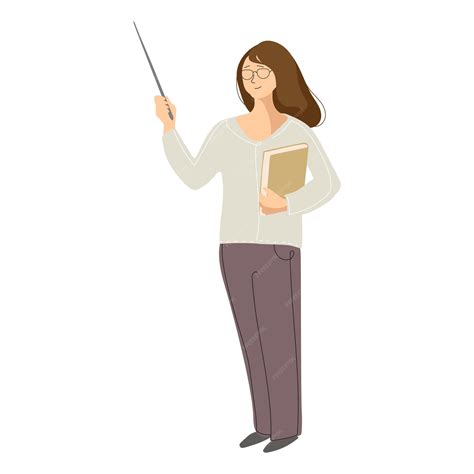 Premium Vector Female Teacher Holding Pointer And Book Vector