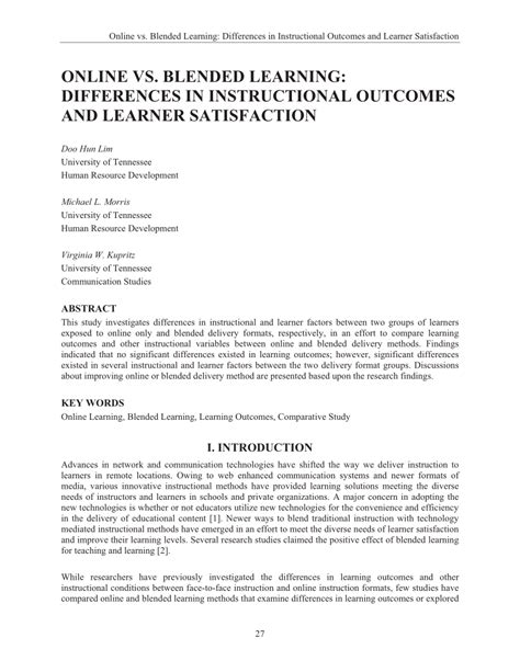 Pdf Online Vs Blended Learning Differences In Instructional Outcomes And Learner Satisfaction