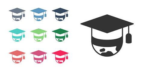 흰색 배경에 분리된 지구본 아이콘의 검은색 졸업 모자 세계 교육의 상징 온라인 학습 또는 E러닝 개념입니다 아이콘을 화려하게 설정합니다 벡터 개념에 대한 스톡 벡터 아트 및