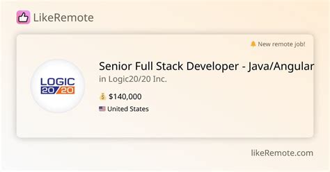📩 Senior Full Stack Developer Javaangular At 🏢 Logic2020 Inc Salary 💰140000 📍remote