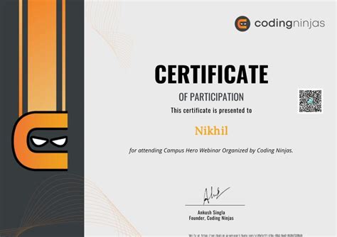 Certificate Campusherowebinar Codingninjas Continuouslearning Nikhil Kumar