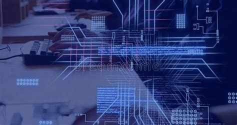 Typing On Keyboard Hands Over Digital Data And Coding Animation Stock