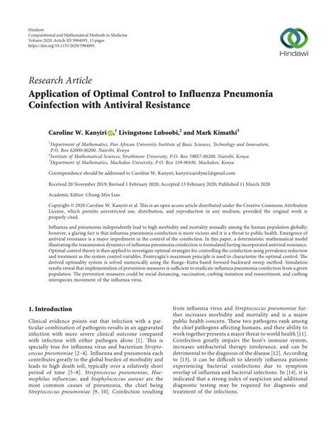 Pdf Application Of Optimal Control To Influenza Pneumonia Coinfection With Antiviral Resistance