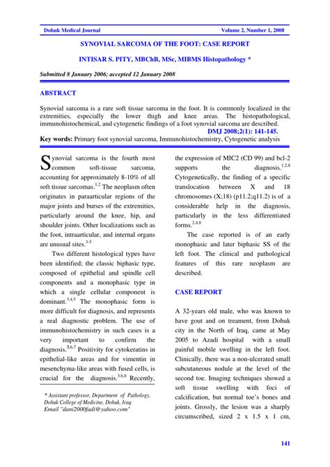 PDF SYNOVIAL SARCOMA OF THE FOOT CASE REPORT