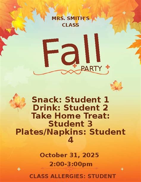 Fall Classroom Party Flyers Fully Editable By Educrafting Corner