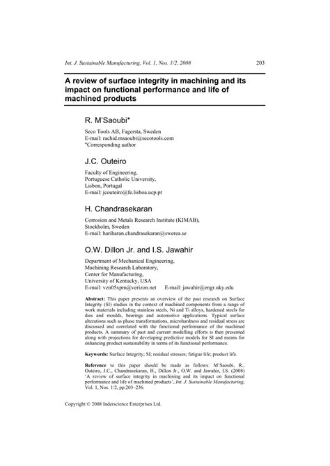 Pdf A Review Of Surface Integrity In Machining And Its Impact On