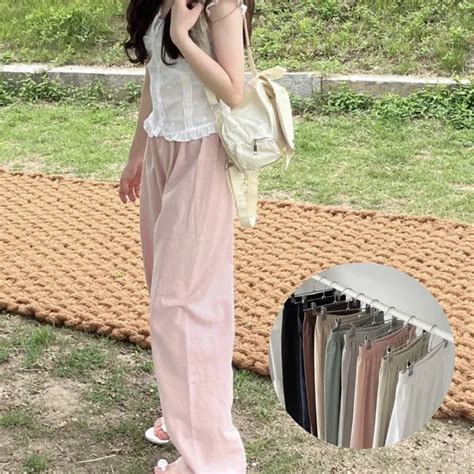 구월오일 자체제작 Made 린넨 수채화 Pt 파스텔 여름 밴딩 와이드 롱팬츠 위시버킷