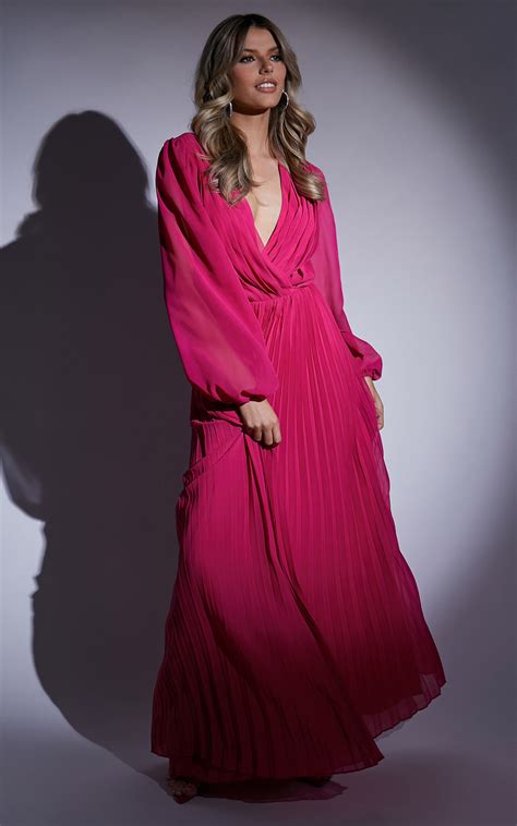 Long Sleeve Hot Pink Maxi Dress