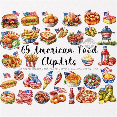 65 American Food Cliparts 4th Of July Watercolor Independence Day Holiday Texas Barbecue
