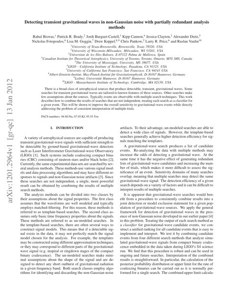 Pdf Detecting Transient Gravitational Waves In Non Gaussian Noise With Partially Redundant
