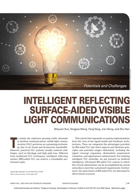 Pdf Intelligent Reflecting Surface Aided Visible Light Communications Potentials And Challenges