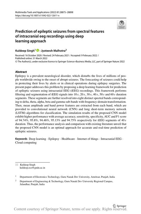 Prediction Of Epileptic Seizures From Spectral Features Of Intracranial Eeg Recordings Using
