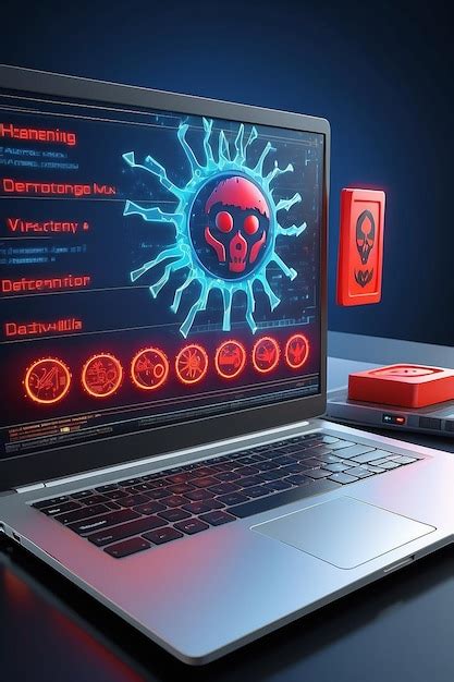 Premium Photo 3d Computer Virus Detection Icons System Error Warning On A Laptop Emergency