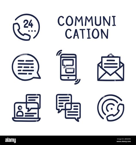 Set Communication Simple Outline Color Icon On White Background Hand Drawn Cartoon Vector