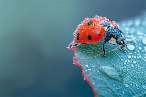 Vibrant Ladybug Shell Speckled With Water Premium Ai Generated Image