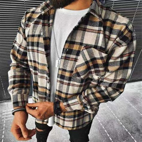 Cllios Flannel Shirts Men Big And Tall Plaid Outerwear Fall Button Down