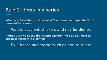 Comma Rules Part 1 Presentation And Assessment By Lovely Literature