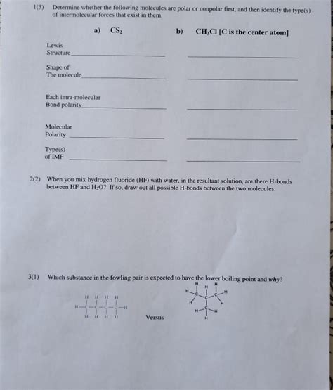 Solved 1 3 Determine Whether The Following Molecules Are