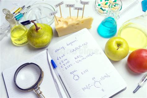 Food Safety Laboratory Procedure Analysing Fruits From The Market Notebook And Blue Pen On The